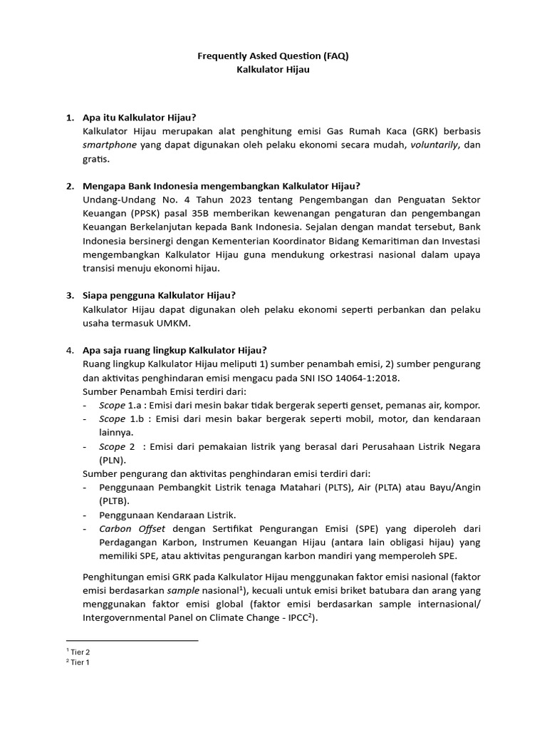 FAQ Kalkulator Hijau | PDF