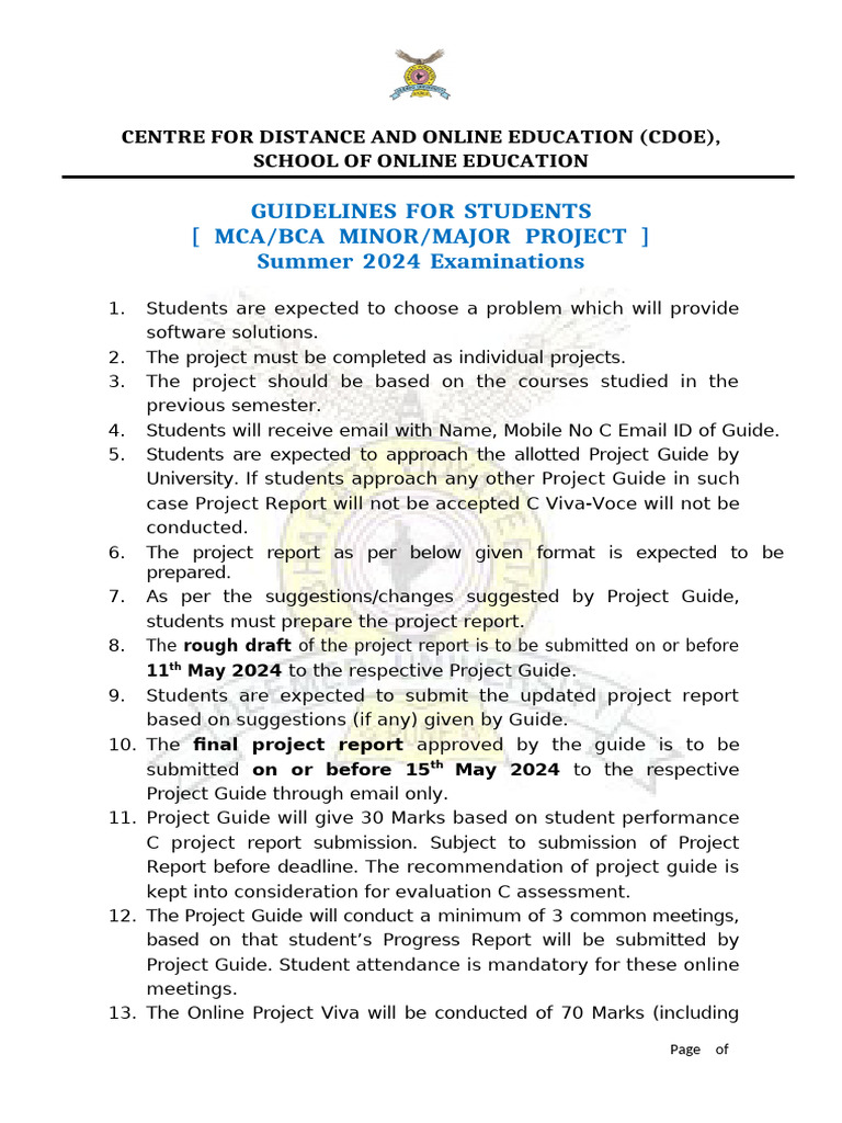 MCA Project Guidelines For Students v1.3 | PDF