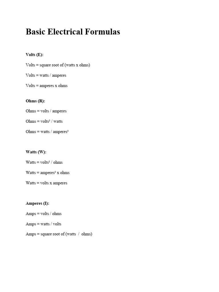 Basic Electrical Formulas | PDF