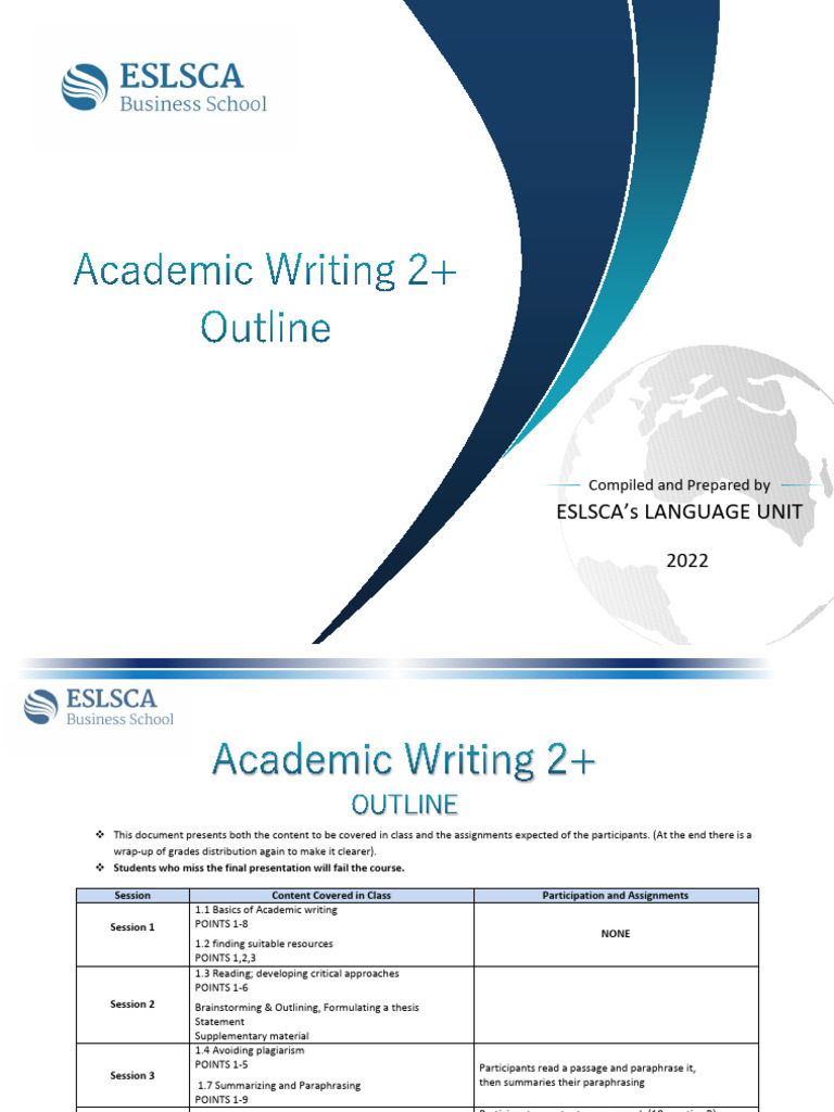 Academic Writing 2+ - OUTLINE | PDF