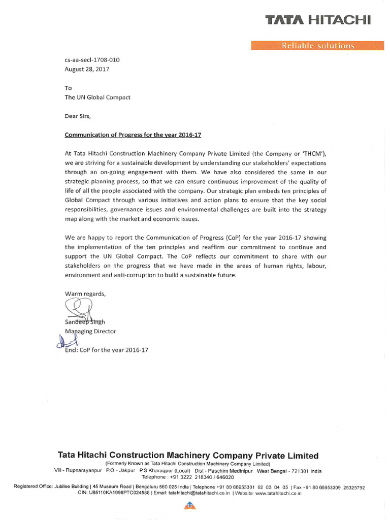 Communication On Progress | PDF