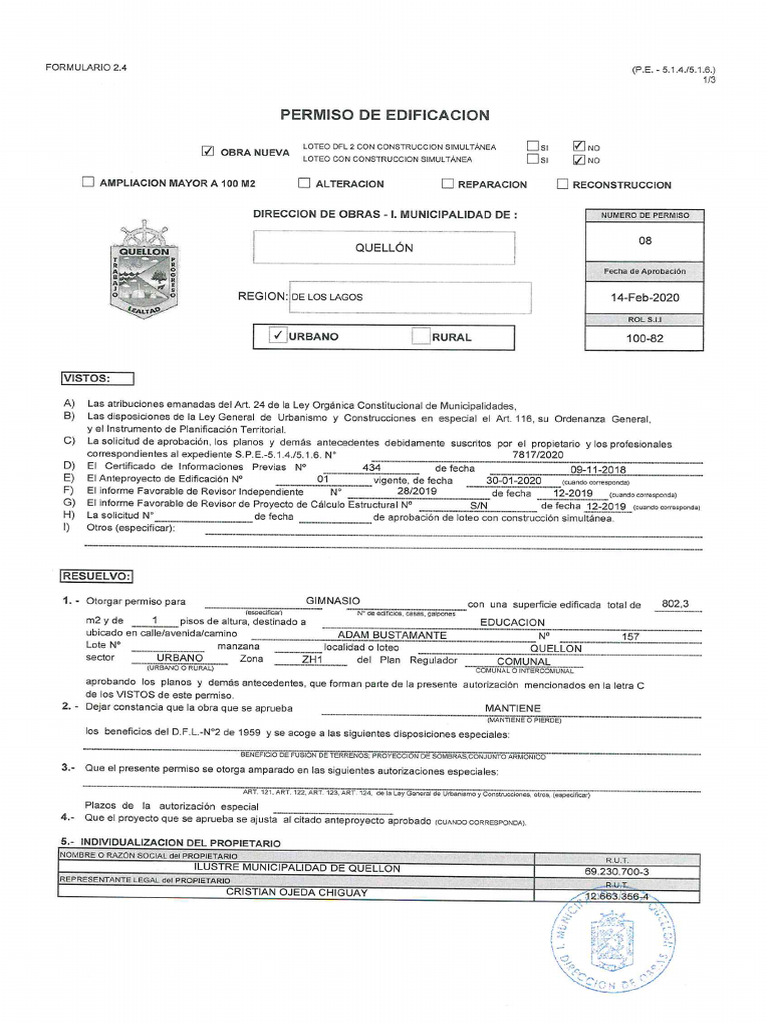 AN - Permiso de Edificación N8 2020 Escuela Oriente | PDF
