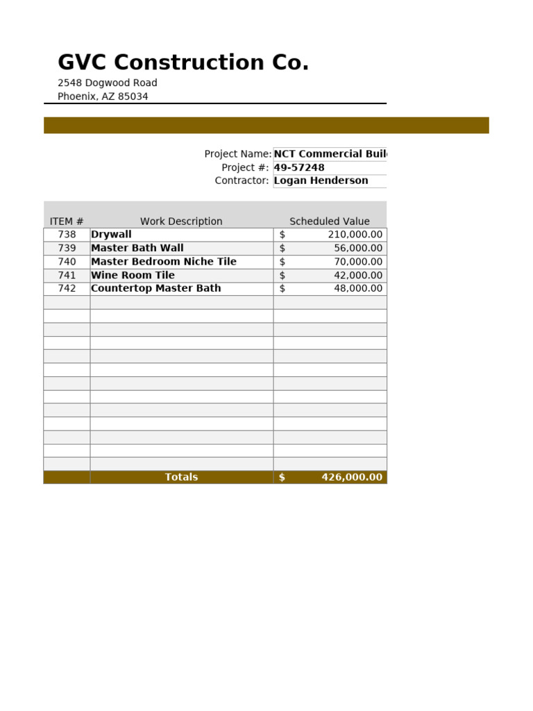 Free General Contractor Schedule of Values | PDF