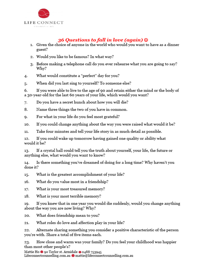 36 Questions To Fall in Love Again | PDF