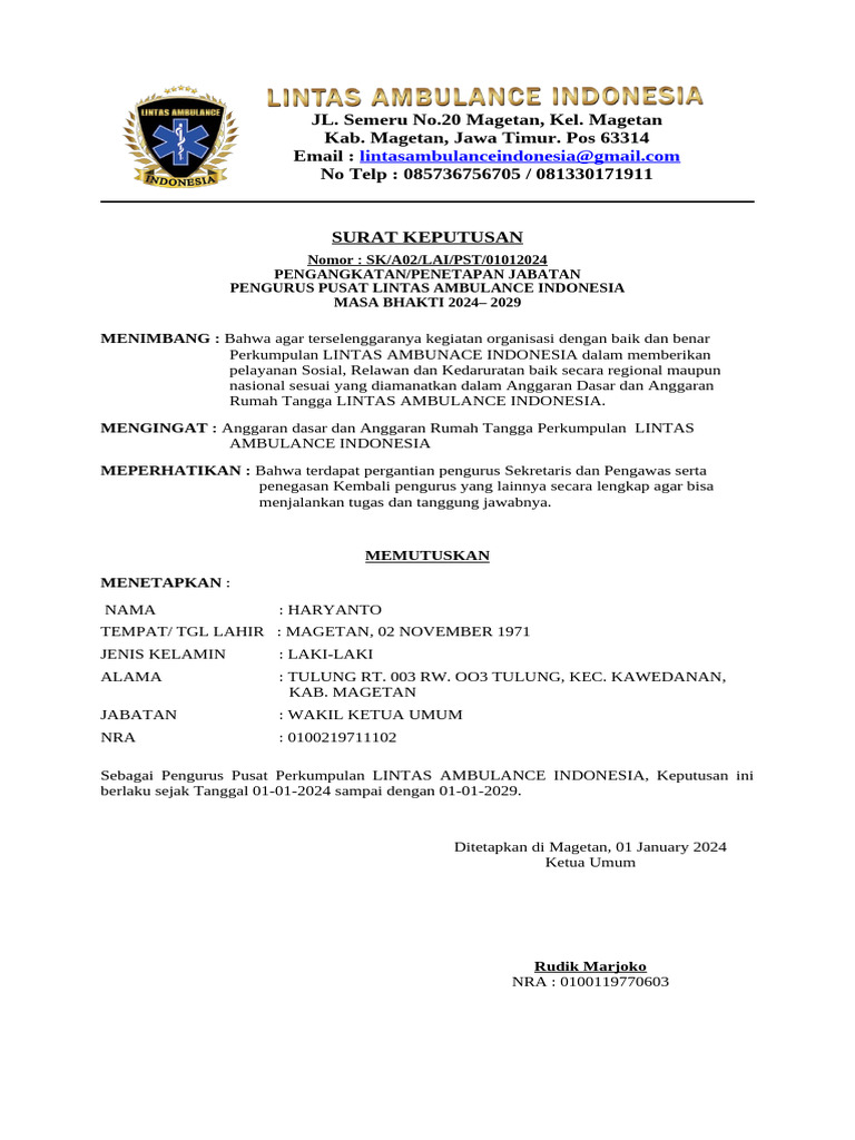 Surat SK Pengurus Baru | PDF