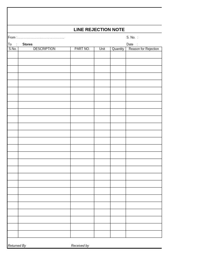 ST-003 Line Rejection Note | PDF