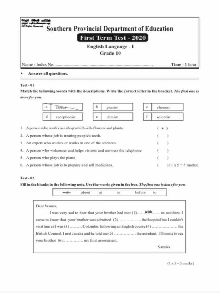 Grade 10 English 1 St Term | PDF