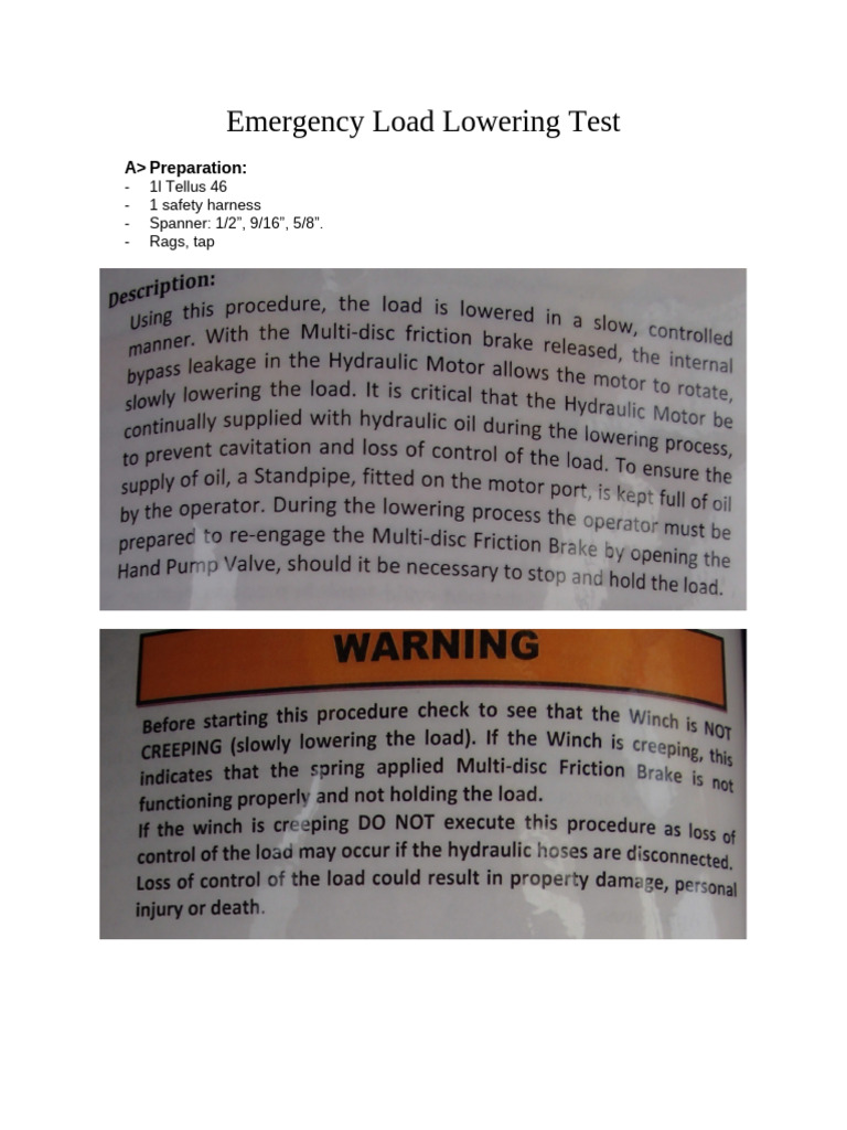 Emergency Load Lowering for crane | PDF