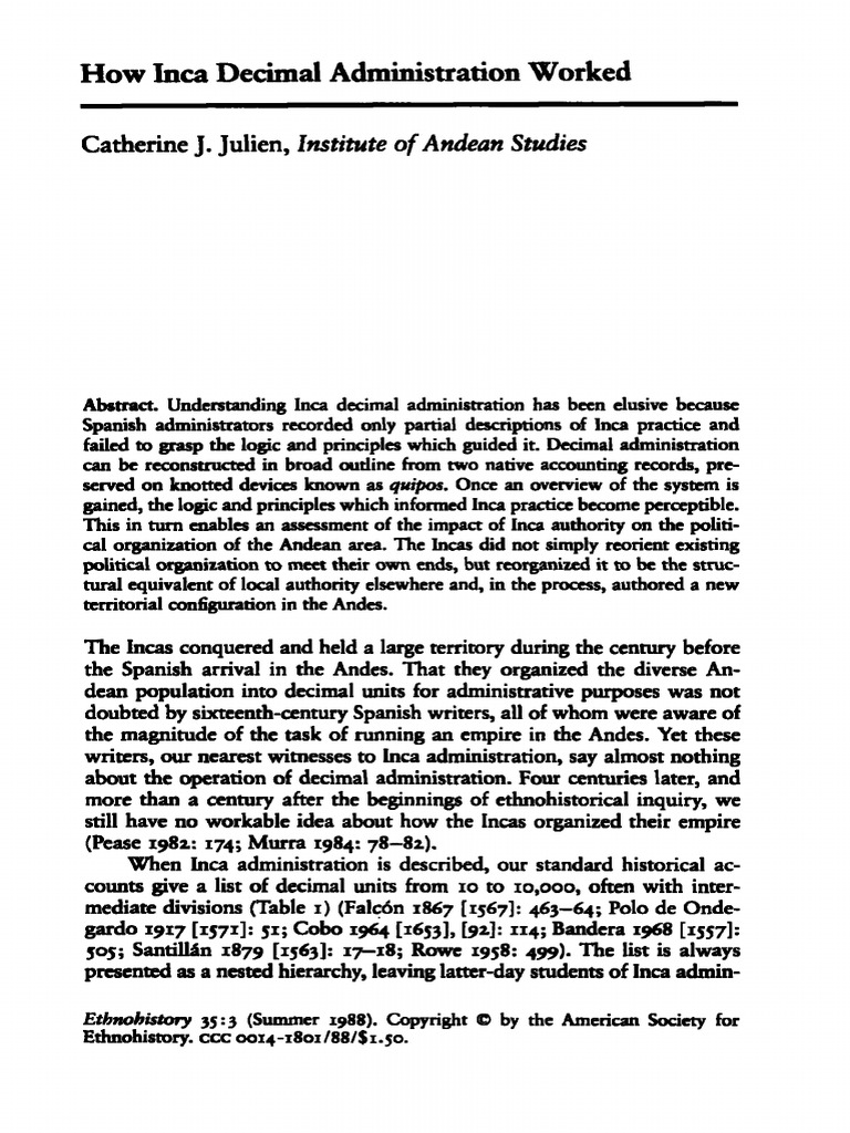 How Inca Decimal Administration Worked | PDF