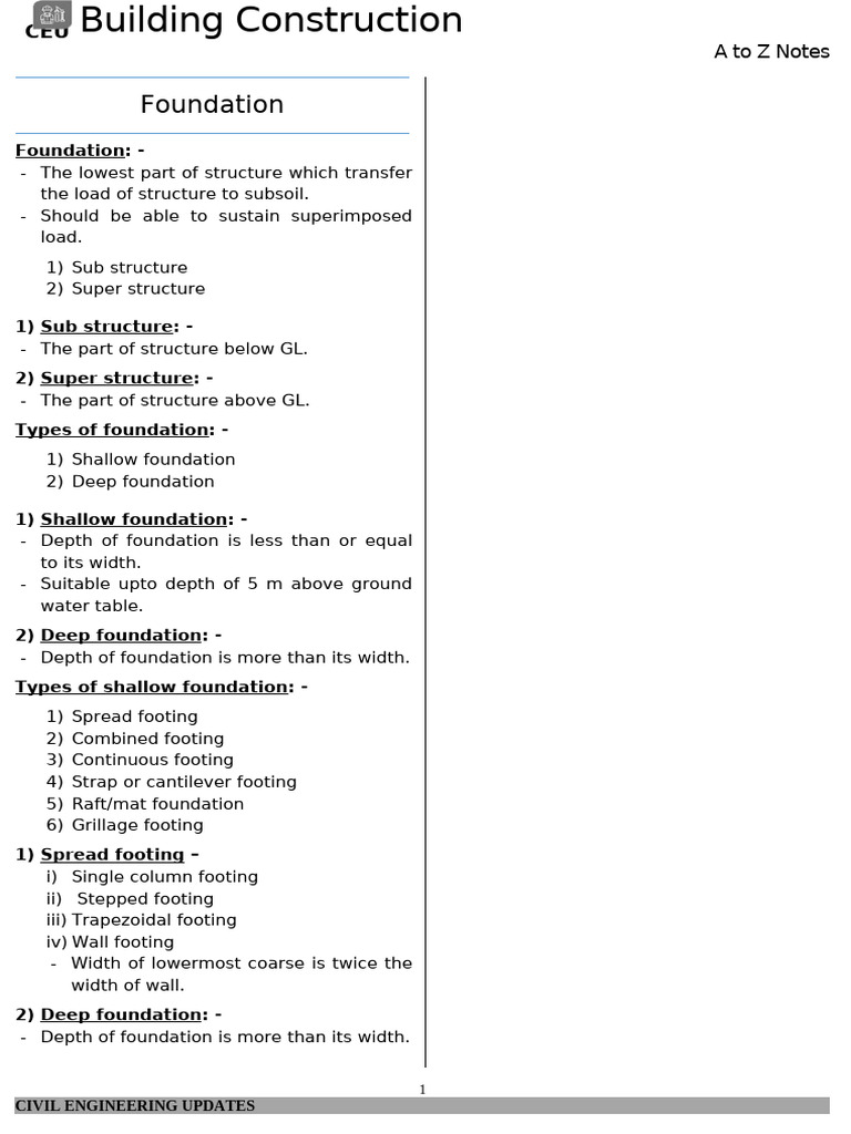 Building Construction (Notes + Workbook Solution) by CEU | PDF