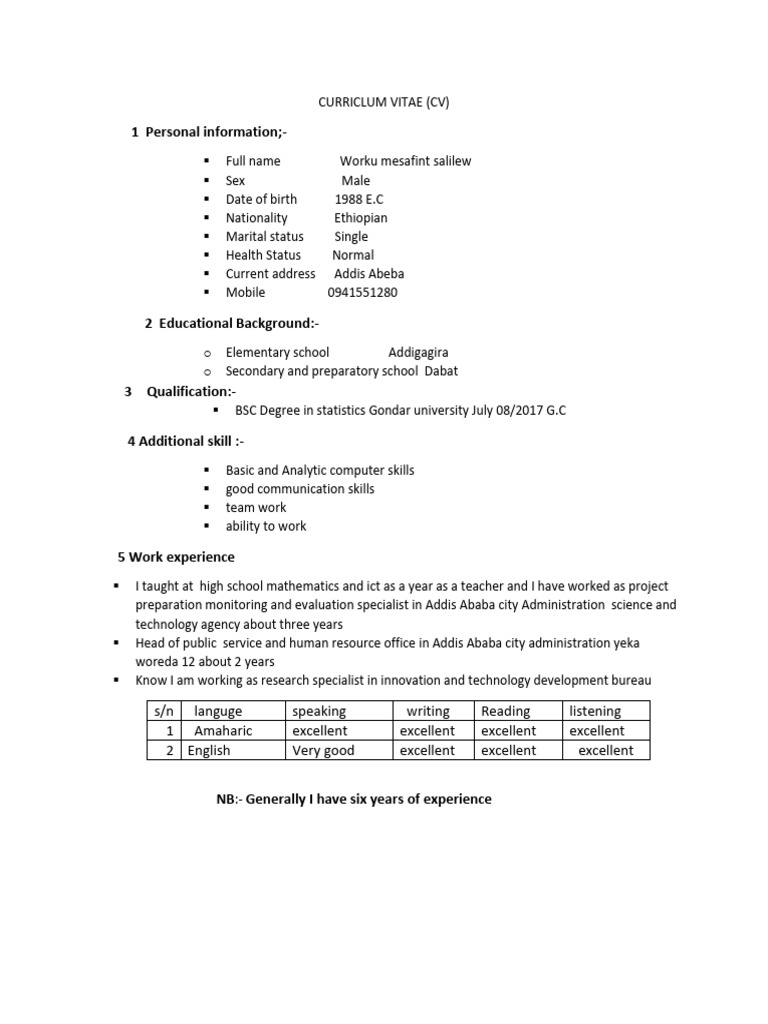 Worku CV 3 | PDF