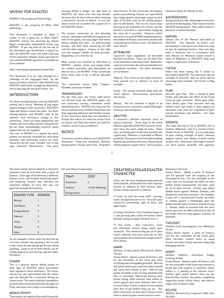 Wushu-Exalted Rules 1.5 | PDF