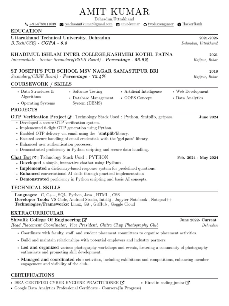 Amit Kumar Resume | PDF