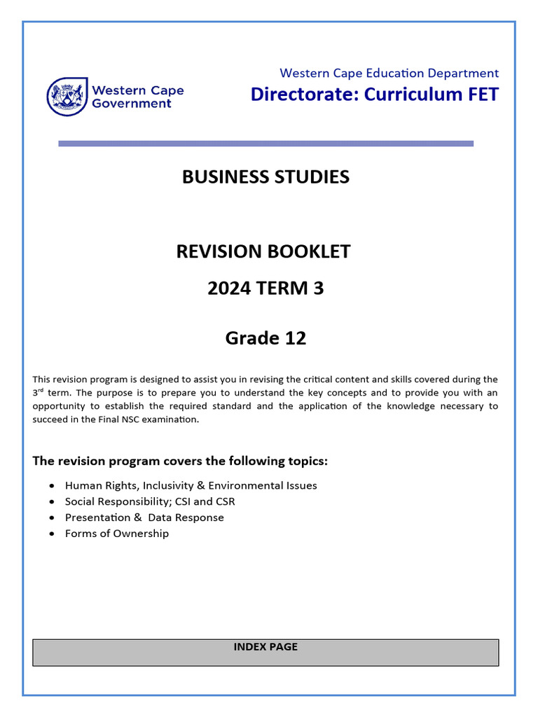 2024 Term 3 Gr 12 BSTD Revision Booklet_L | PDF