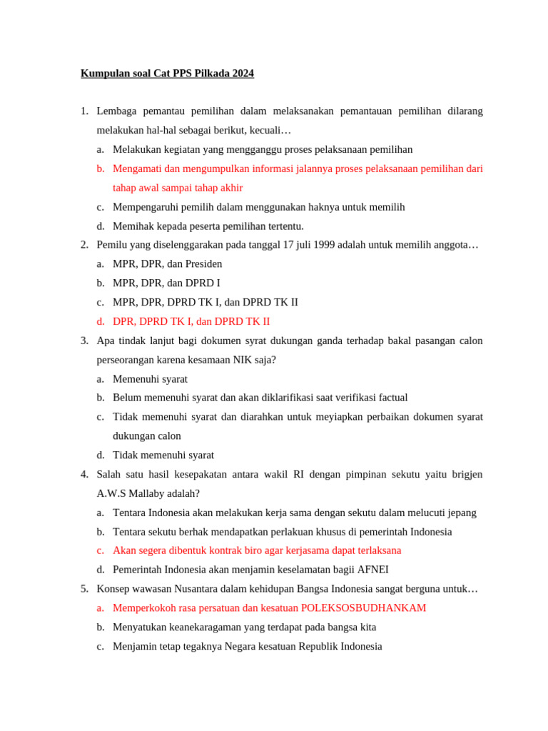 Kumpulan soal Cat PPS Pilkada 2024 | PDF