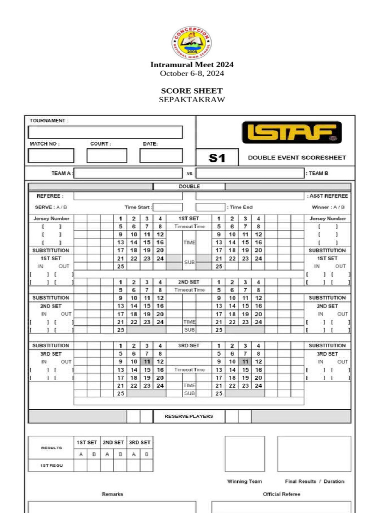 Sepaktakraw Score Sheet | PDF