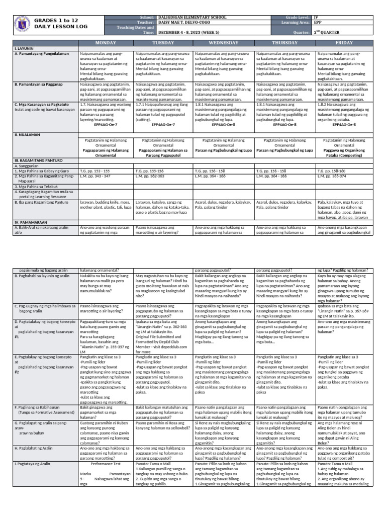 DLL - Epp 4 - Q2 - W5 | PDF
