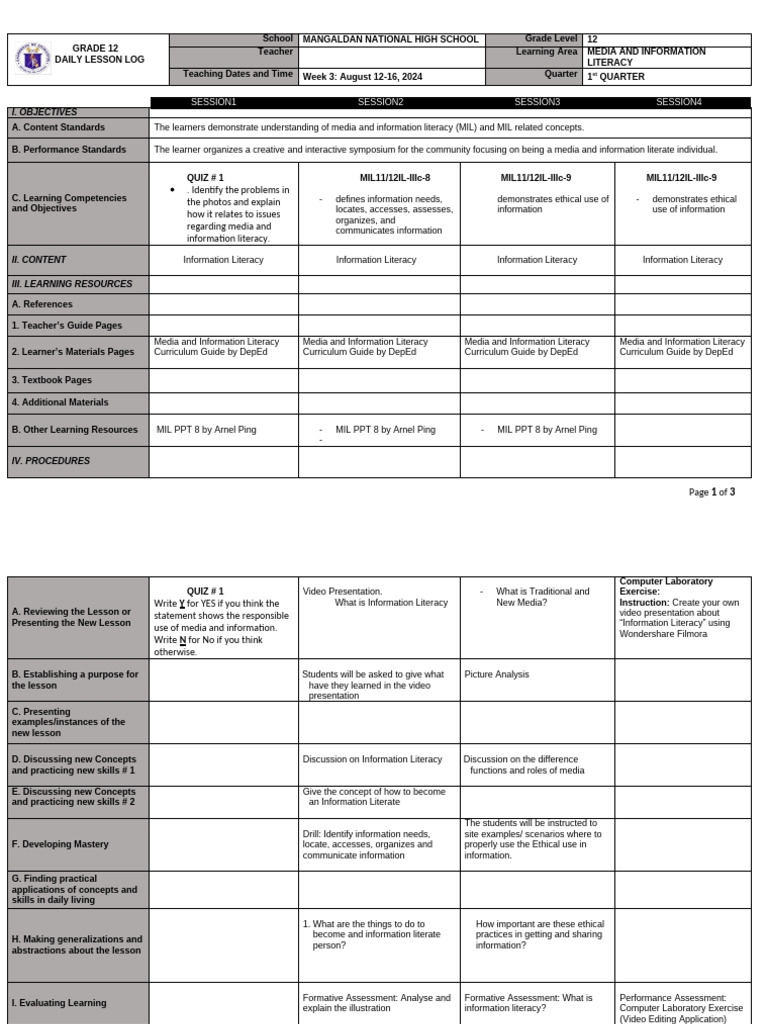 DLL (MIL - Week3) - Information Literacy | PDF