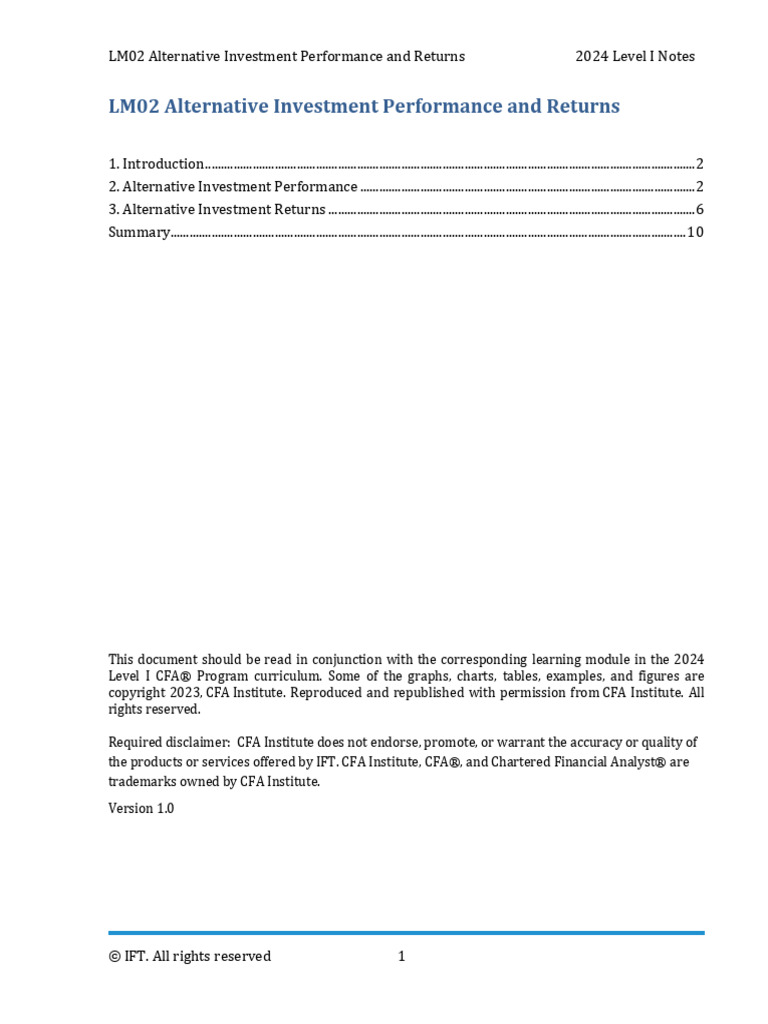 LM02 Alternative Investment Performance and Returns IFT Notes | PDF