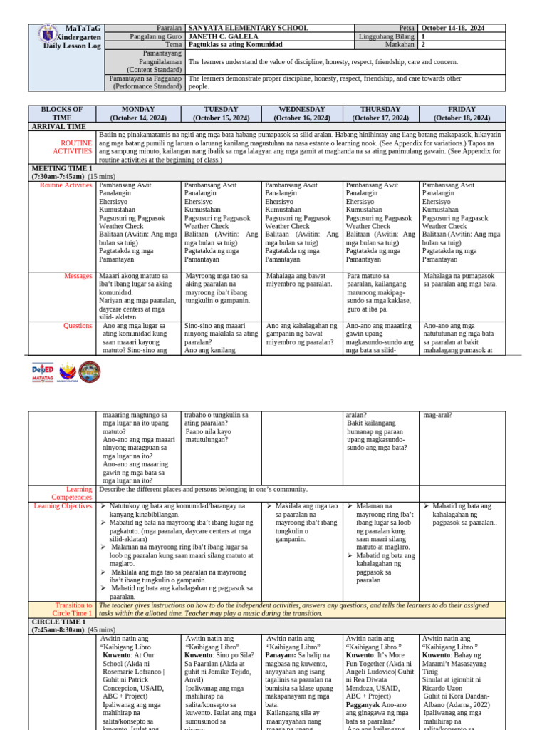 Kindergarten-DLL-MATATAG Q2 W2 | PDF