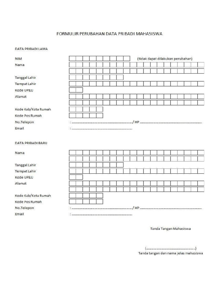 Formulir Perubahan Data Pribadi Mahasiswa UT 20052021 | PDF