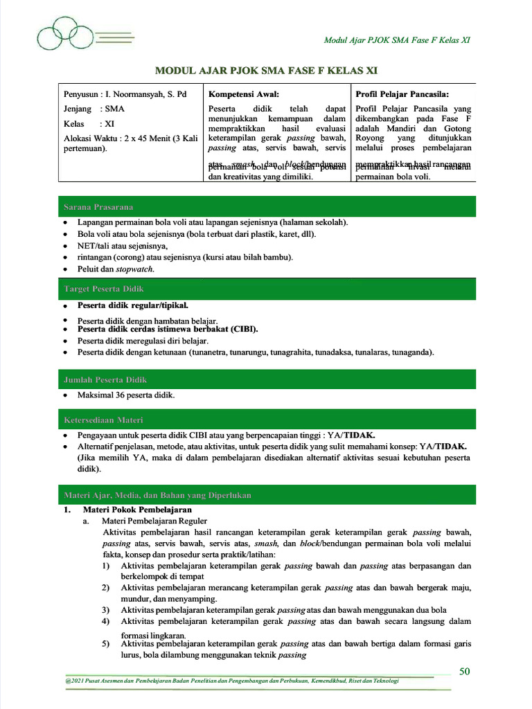 Modul Ajar Pjok Sma Fase F Kelas Xi | PDF