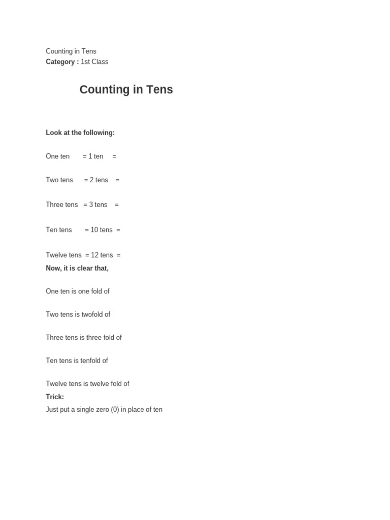 Counting in Tens: Category | PDF