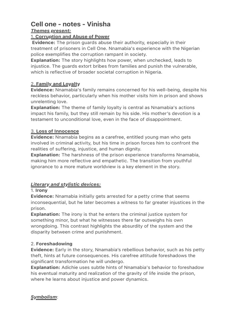 Cell one - notes - Vinisha 2 | PDF