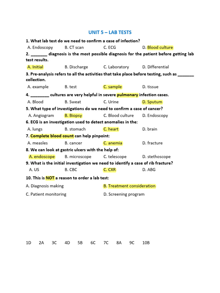 Unit 5 - Lab Tests | PDF