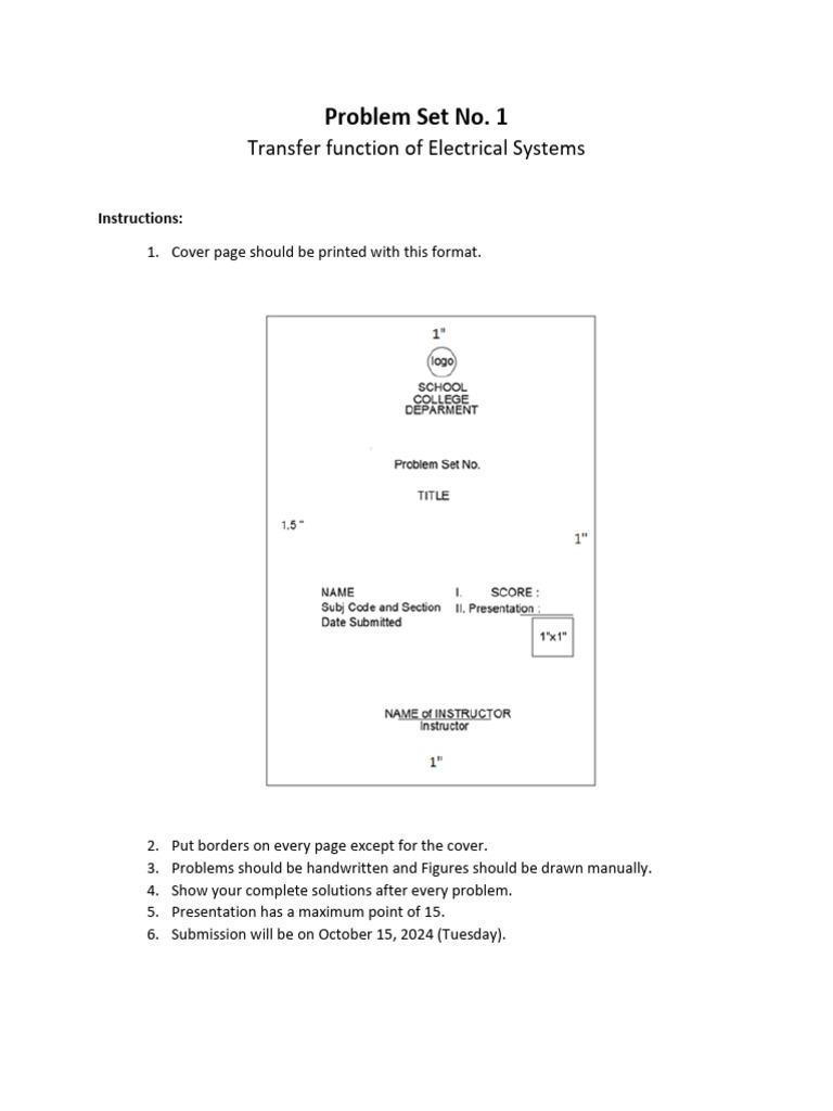 Problem Set No. 1 (Midterm) - Transfer Function | PDF
