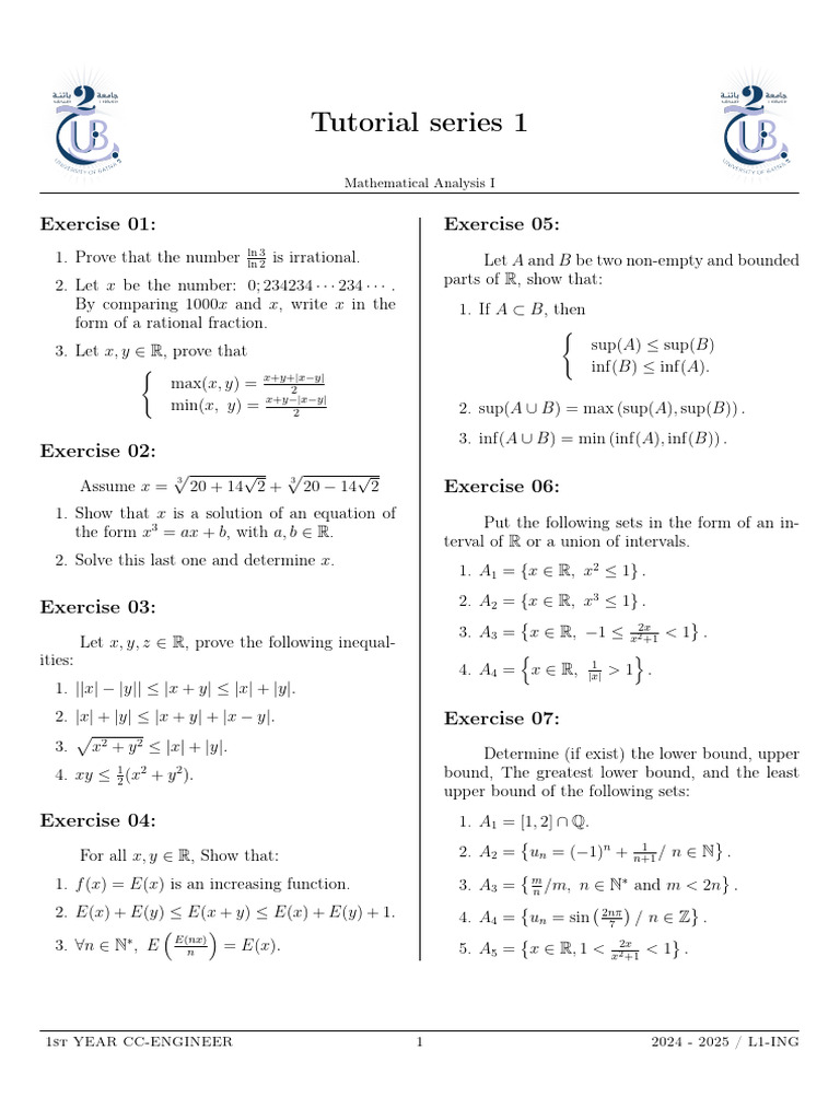 Mathematical Analysis I td1-1 | PDF | Numbers | Mathematical Concepts