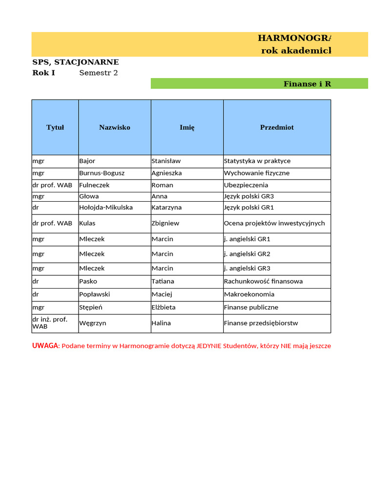 Studia Stacjonarne Harmonogram Sesji Egzaminacyjnej Semestr Letni 2023 2024 2024-06-21 | PDF