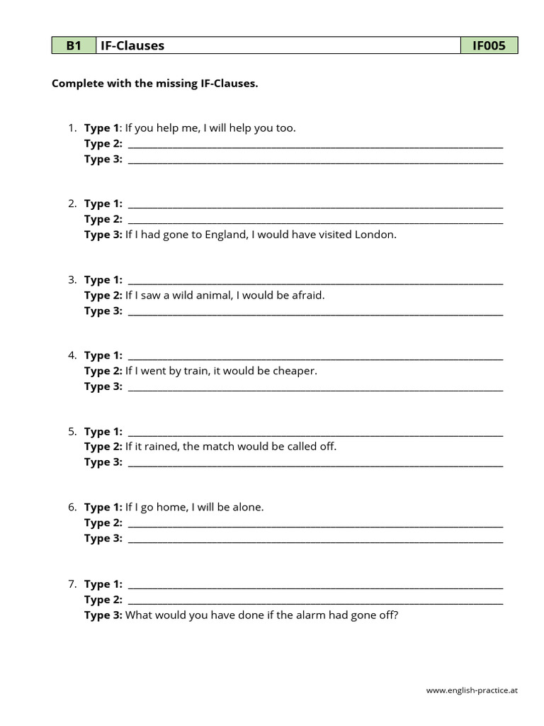 If-Clauses - Missing Sentence Types - PDF Grammar Worksheet - B1 - IF005 | PDF