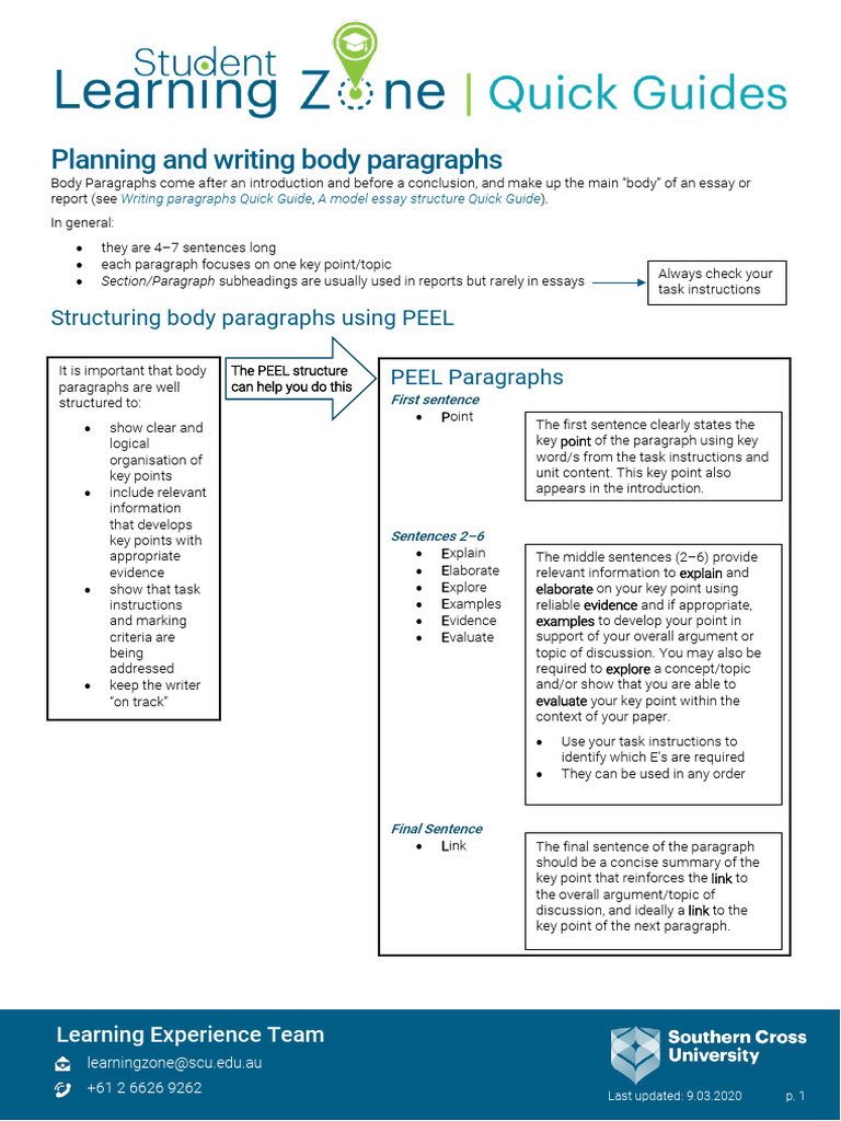 Planning and Body Writing Paragraphs Worksheet | PDF
