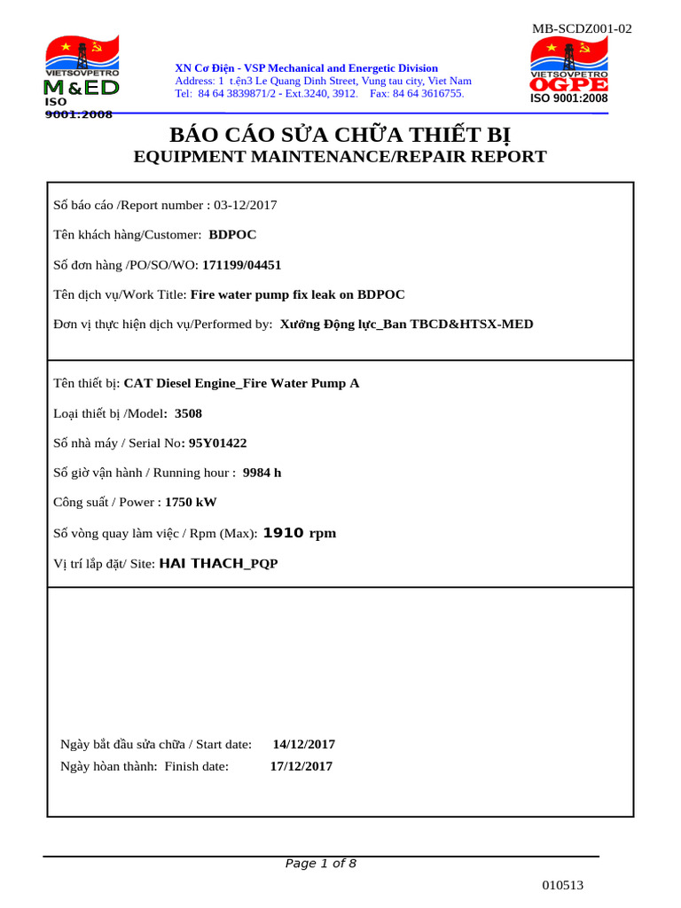 Fire Water Pump Repair Report | PDF | Mechanical Engineering | Plumbing