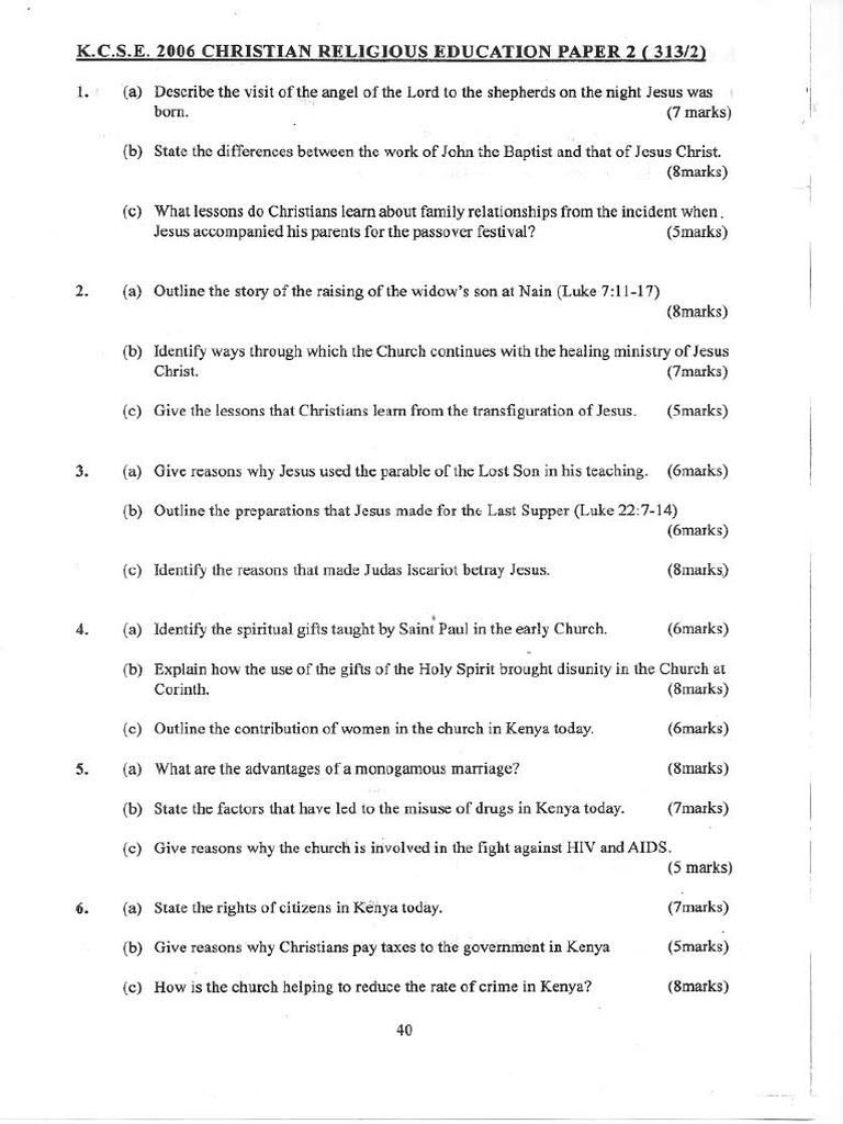 Kcse 2006 C.R.E Paper 2 | PDF