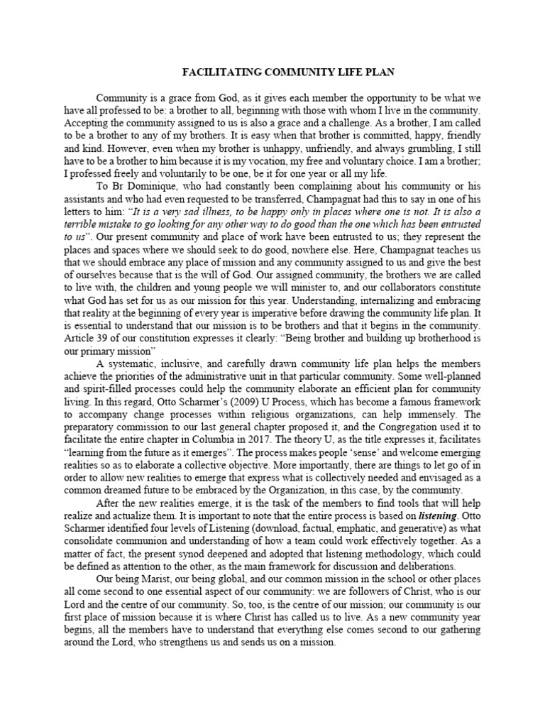 Facilitating Community Life Plan - 2024 | PDF