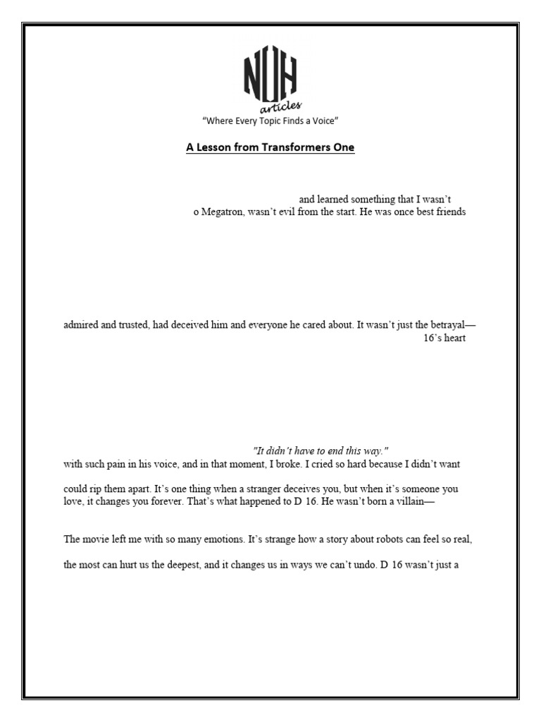 A Lesson From Transformers One | PDF