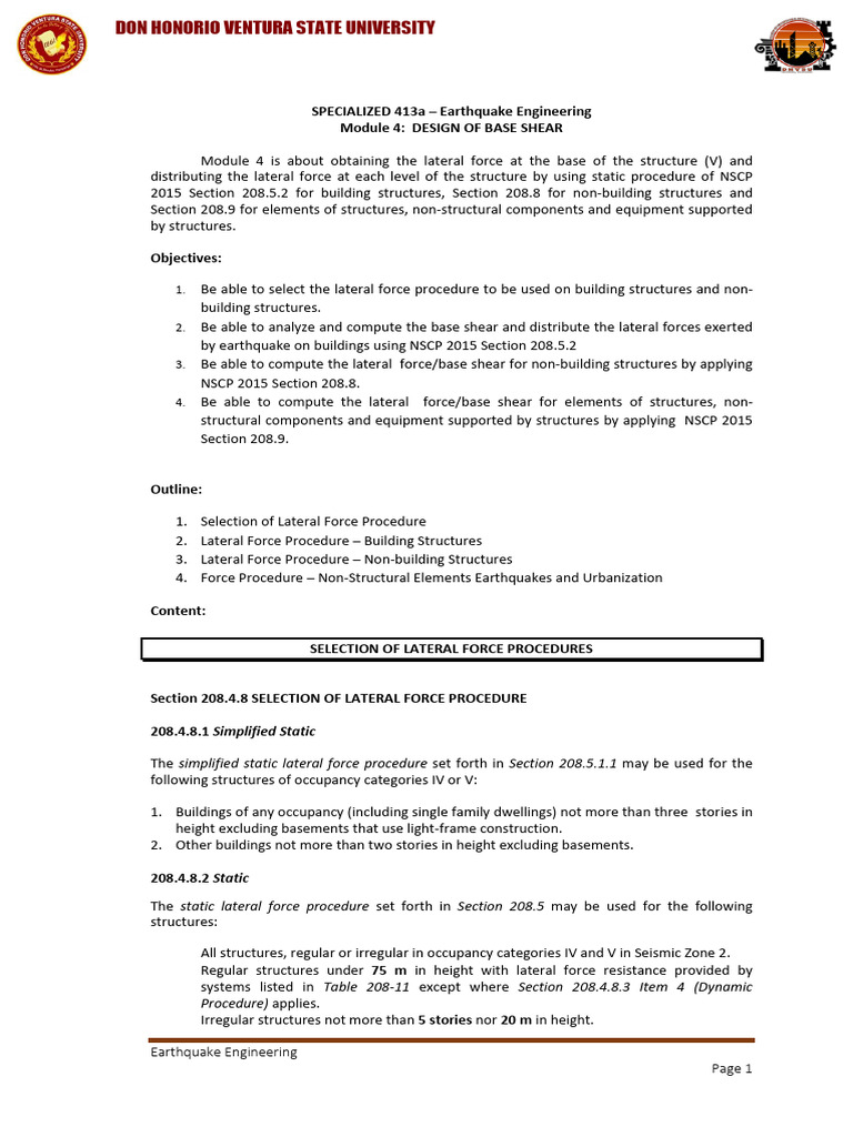 Module 4 Specialized 41a Earthquake Engineering | PDF