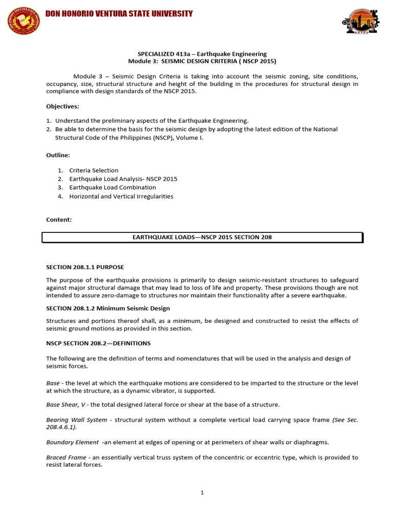 Module 3-Specialized 413a-Earthquake Engineering | PDF