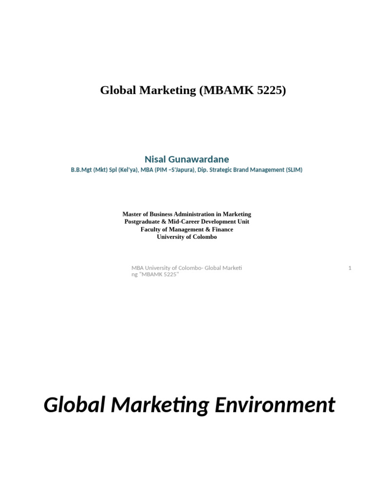 Lecture#2 Global Marketing Envirement - 2024 | PDF | Marketing | Femininity