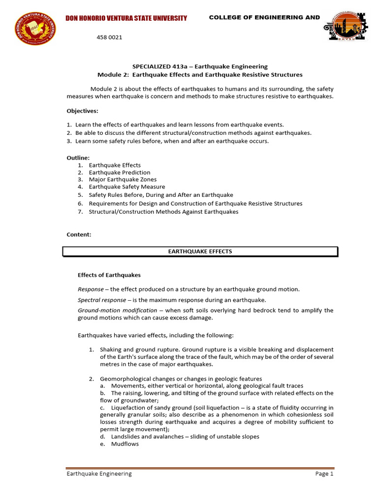 Module 2-Specialized 413a-Earthquake Engineering | PDF