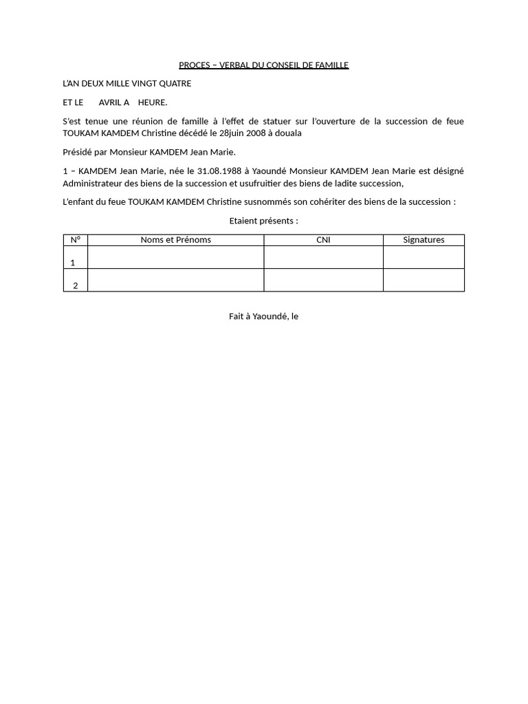 Proces Verbal Conseil de Famille | PDF