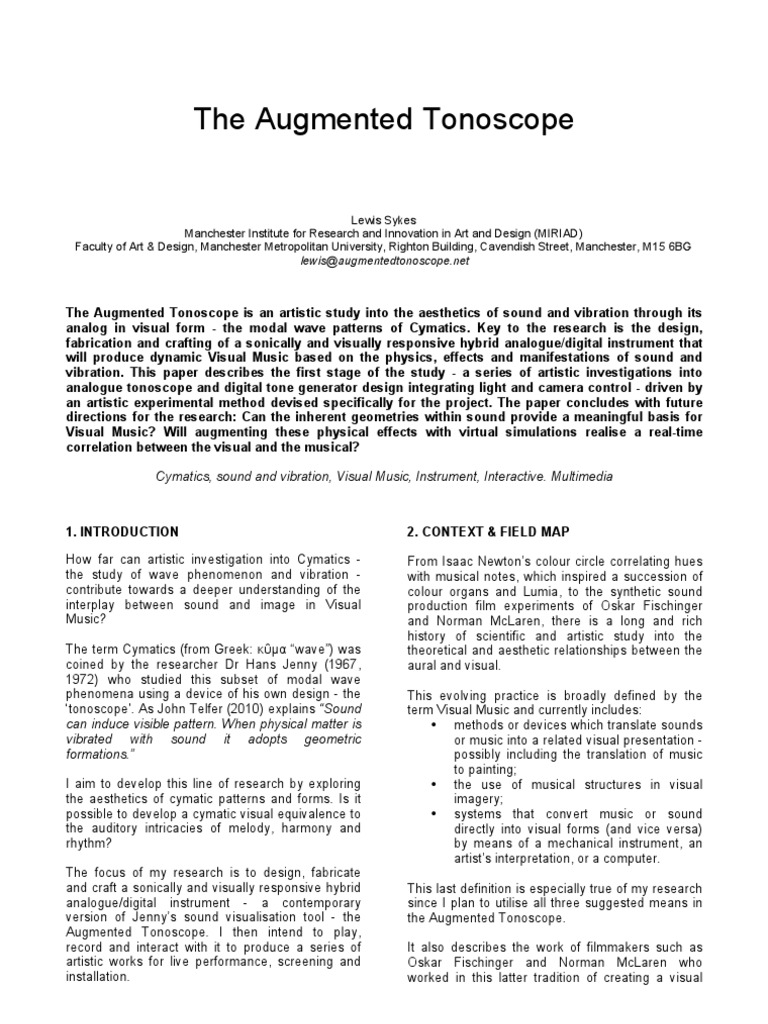 EVA11 - Lewis Sykes - The Augmented Tonoscope | PDF | Computing And ...