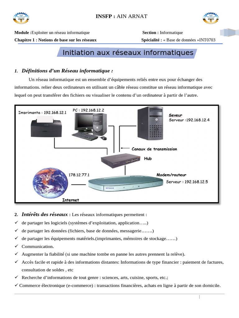 Initiation Aux Réseaux Informatiques | PDF