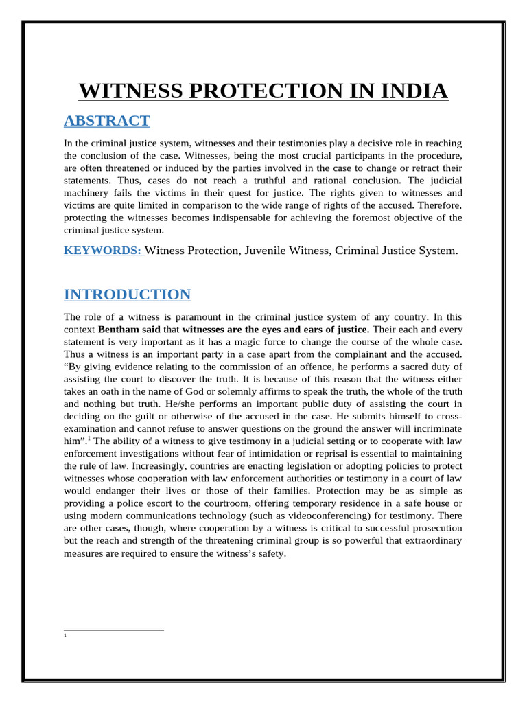 URVESHI-CRIMINOLOGY-WitnessProtectioninIndia | PDF