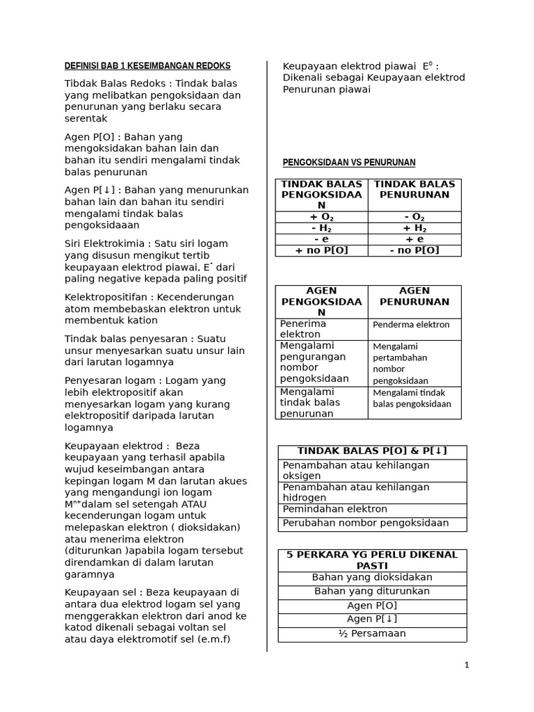 Bab 1 Keseimbangan Redoks | PDF