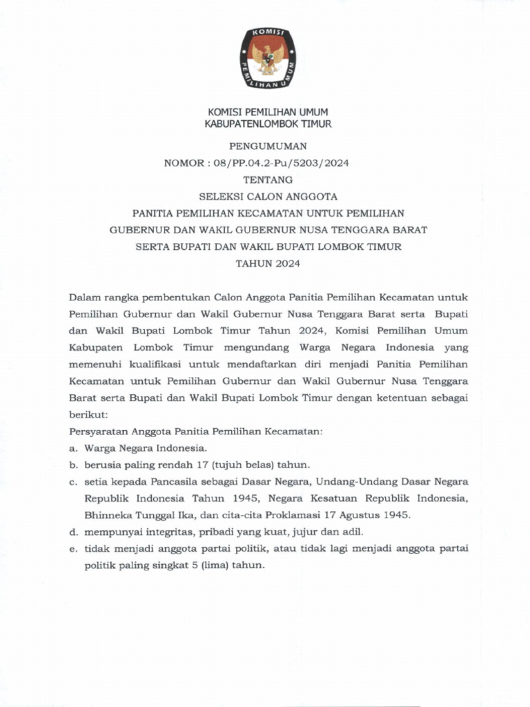Format Pendaftaran PPK Lombok Timur | PDF