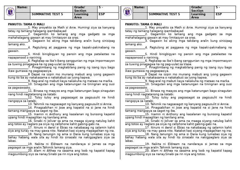ESP - Q1 - Quiz 5 | PDF