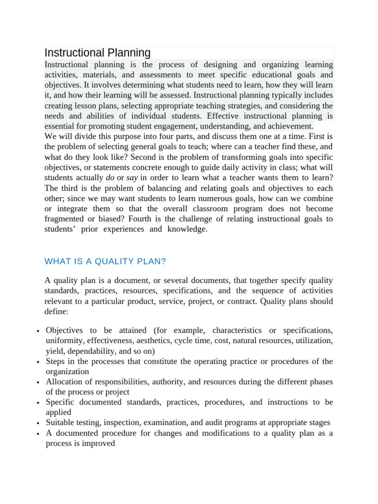 Instructional Planning | PDF